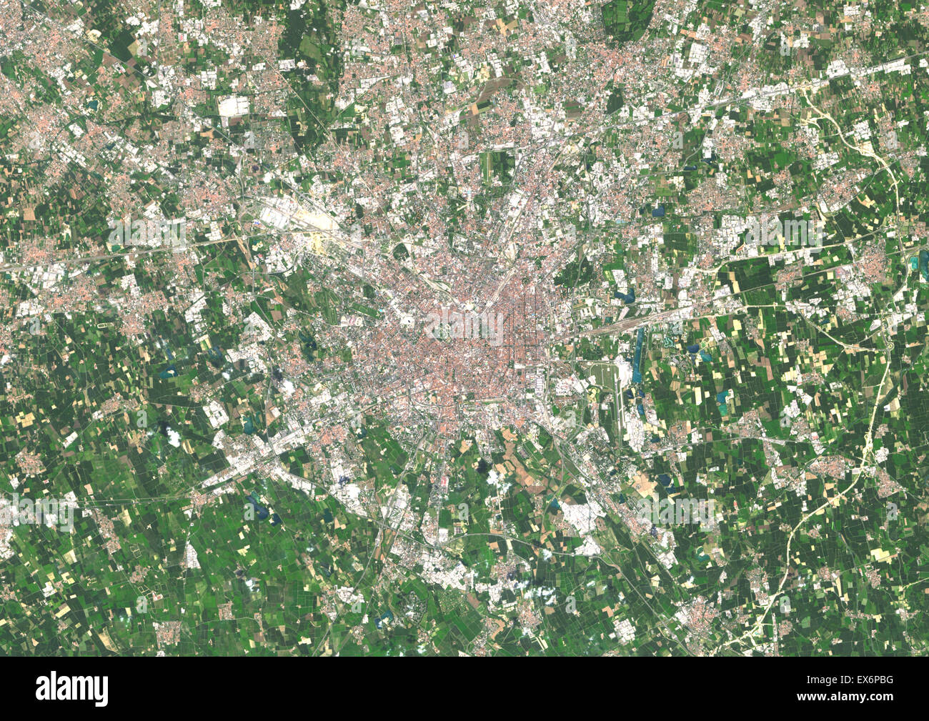 Colour satellite image of Milan, Italy. Image taken on July 3, 2014 ...