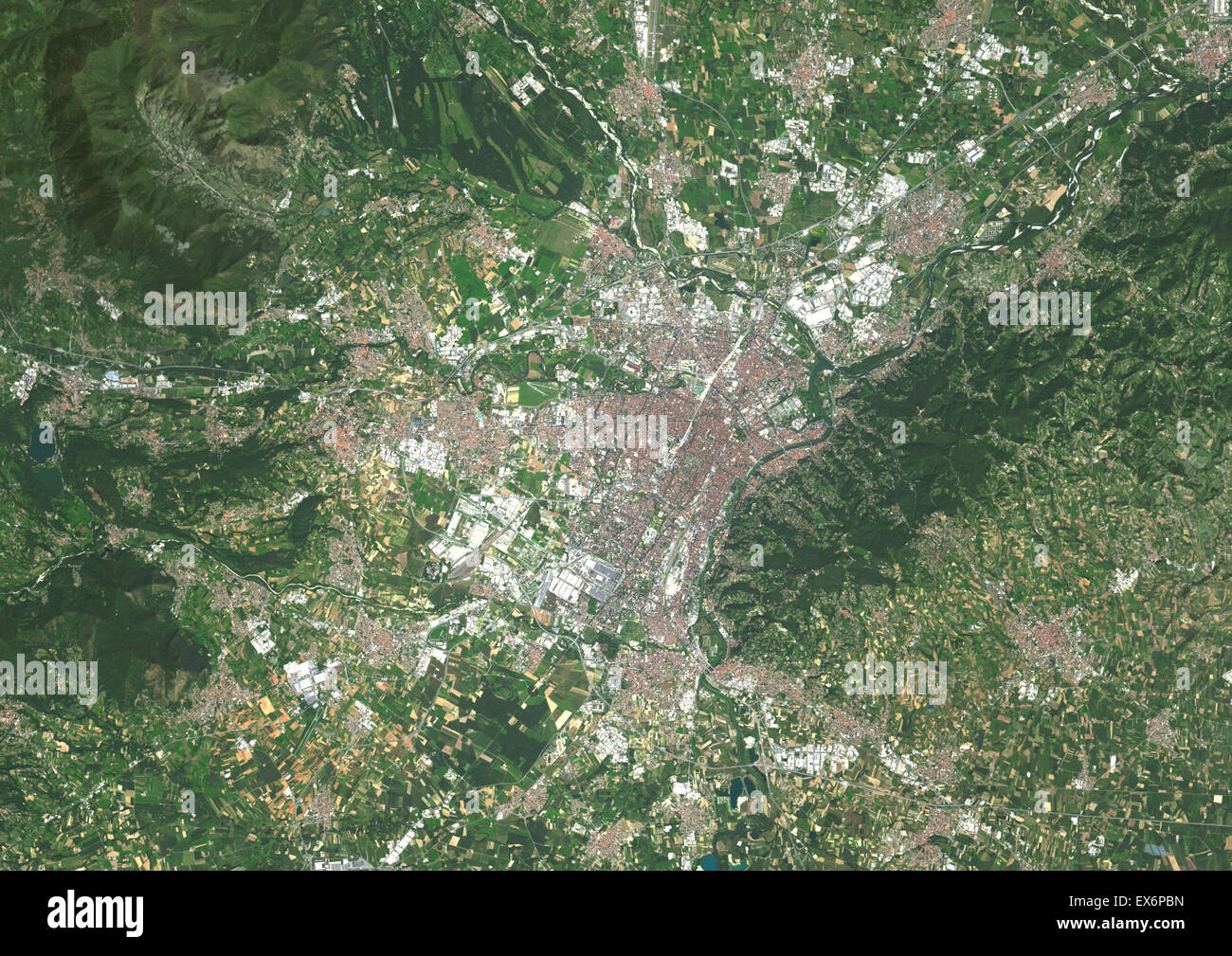 Colour satellite image of Turin, Italy. Image taken on September 9 ...