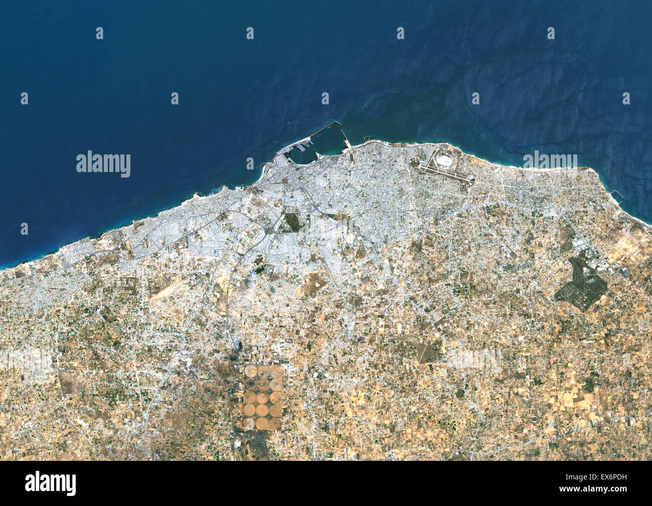 Colour satellite image of Tripoli, Libya. Image taken on August 1, 2014 ...