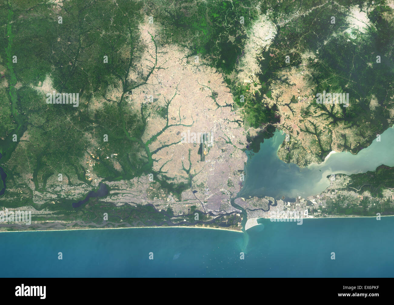 Colour satellite image of Lagos, Nigeria. Image taken on January 19 ...
