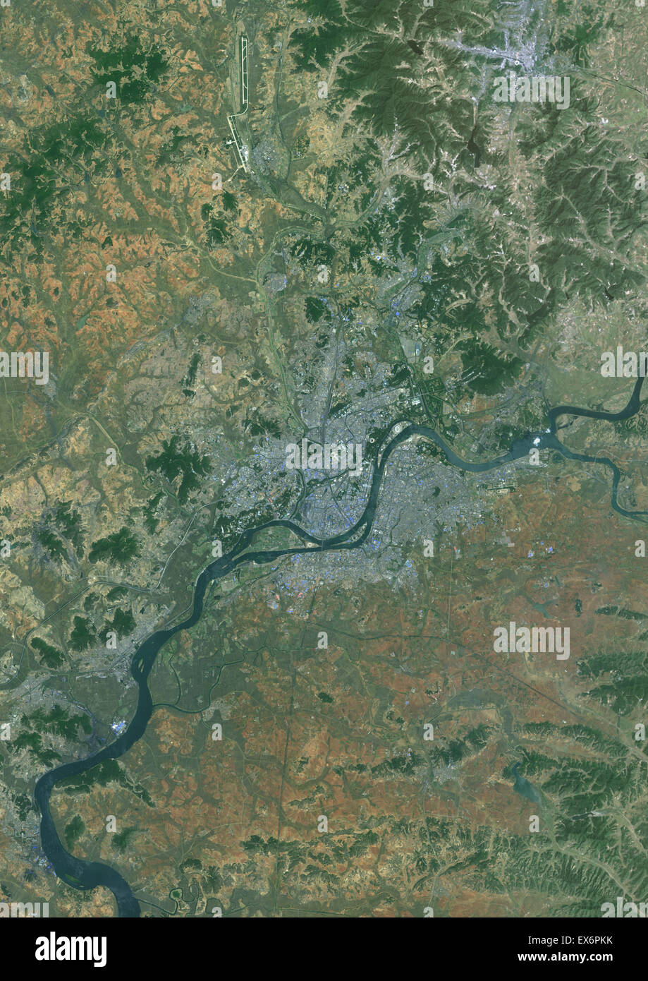 Colour satellite image of Pyongyang, North Korea. Image taken on June 6 ...