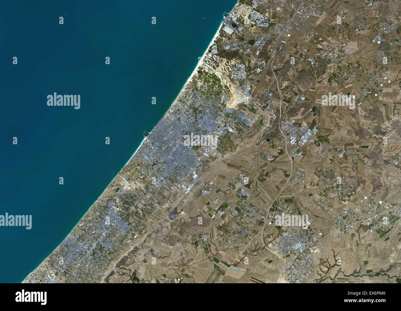 Colour satellite image of Gaza City, Palestinian Territories. Image ...