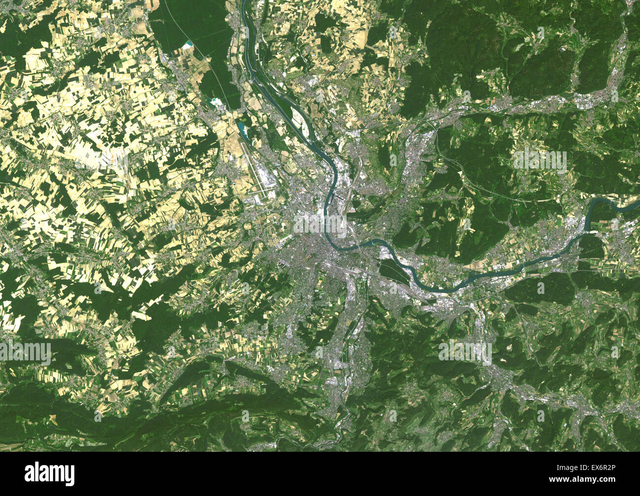 Colour satellite image of Basel, Switzerland. Image taken on June 8 ...