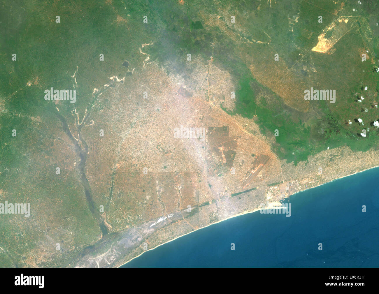 Colour satellite image of Lome, Togo. Image taken on December 25, 2013 ...