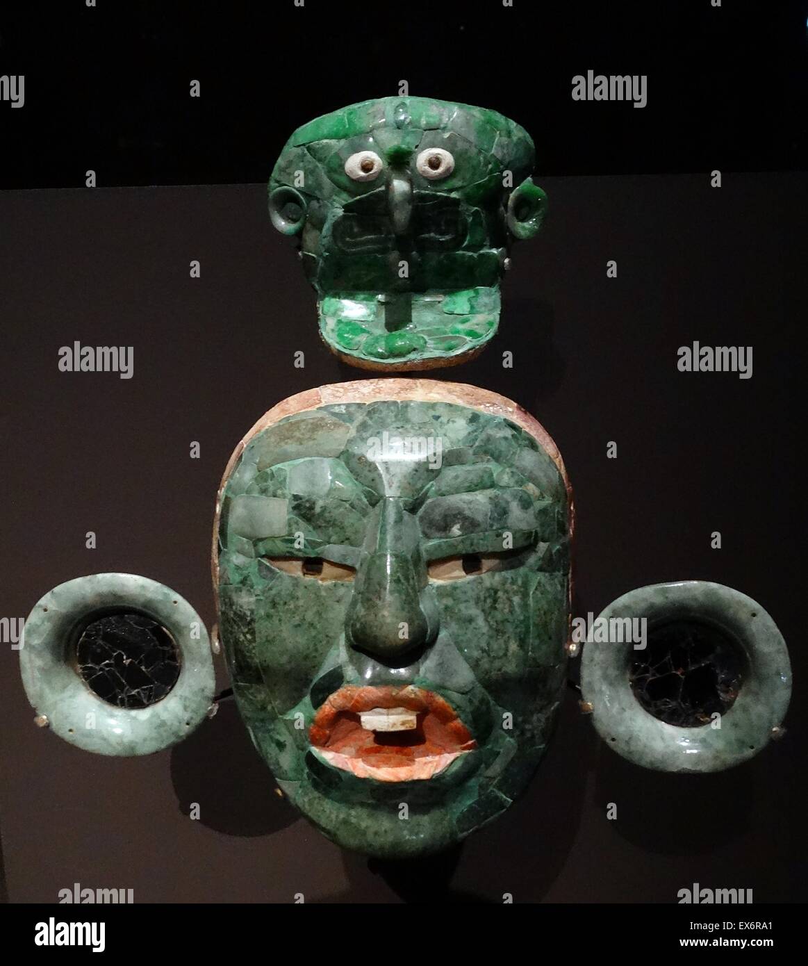 Jade funerary mask from Campeche, Mexico. Dated 600-900 AD Stock Photo ...