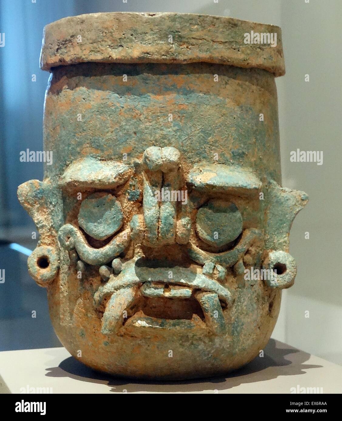 Ceramic vase depicting the Mayan rain deity, Chaac, Yucatan, Mexico ...