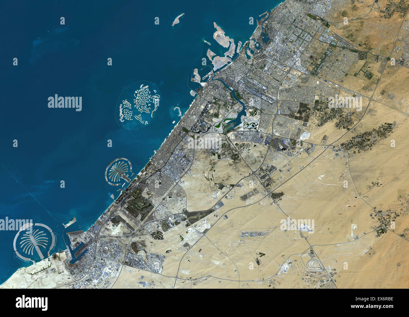 Colour satellite image of Dubai, United Arab Emirates. Image taken on ...