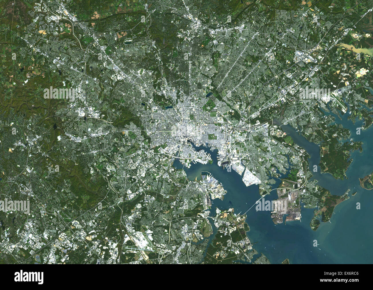 Colour satellite image of Baltimore, Maryland, USA. Image taken on ...