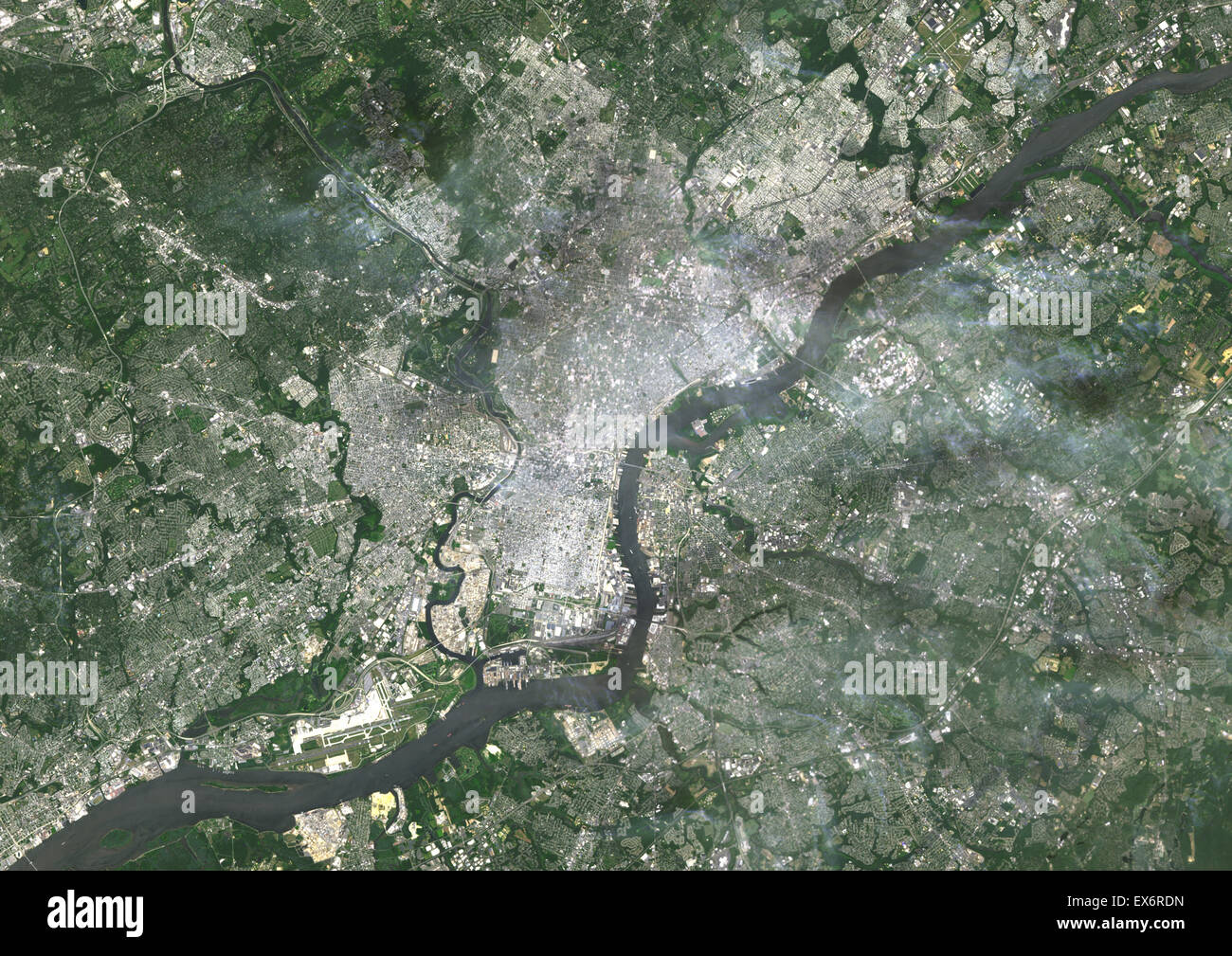Colour satellite image of Philadelphia, Pennsylvania, USA. Image taken ...