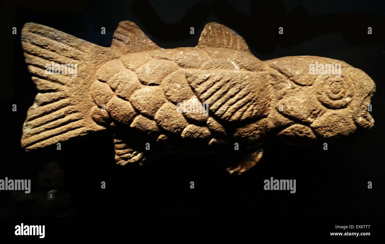 Sculpture of a fish. From a collection of animals symbolising life and ...