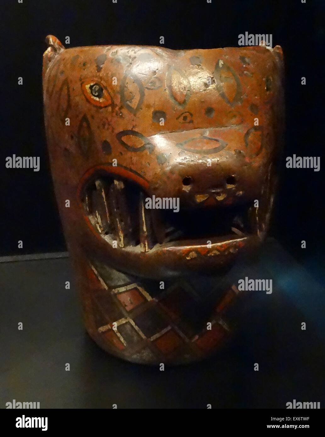 Peruvian, Spanish Colonial-Inca culture, ceremonial goblet; (kero) wood ...