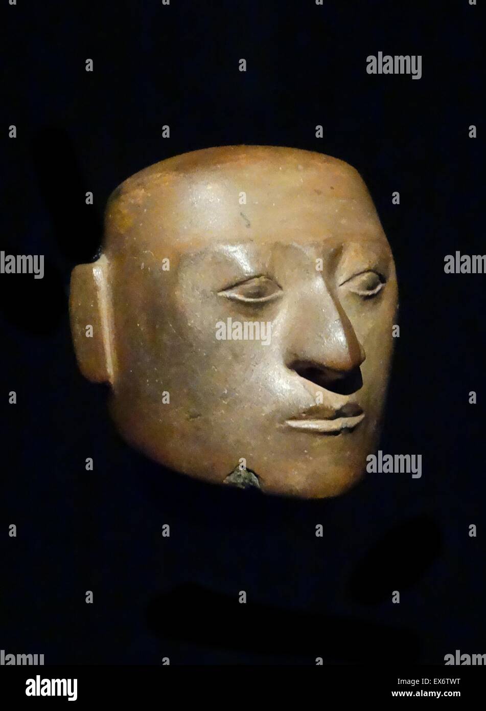 Andean Pre-Hispanic native wooden funerary mask; 10th -13th century AD ...