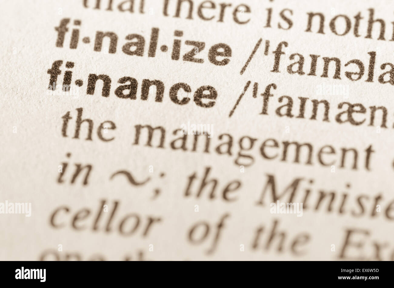 Definition of word finance in dictionary Stock Photo - Alamy