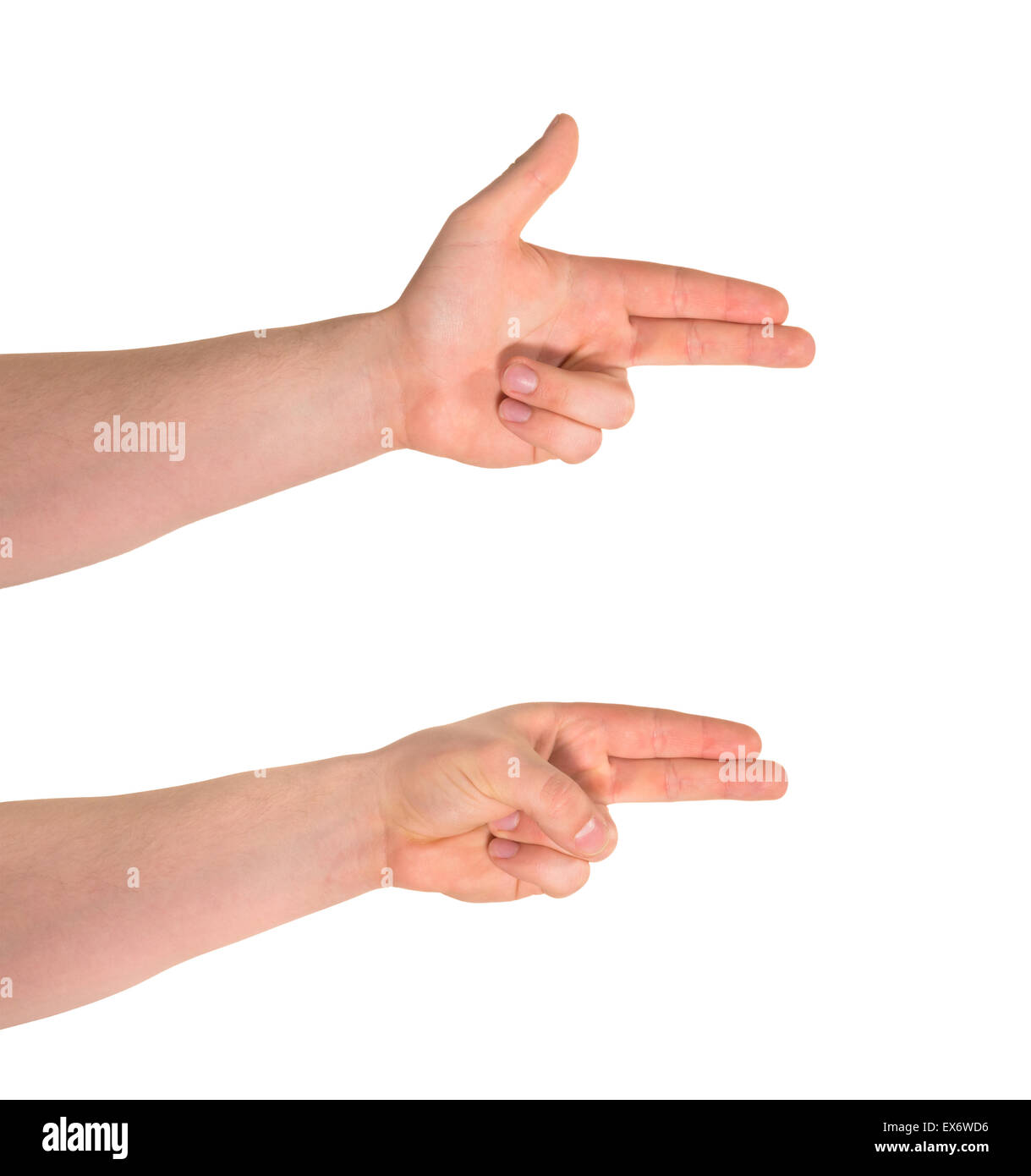Pointing pistol-like hand gesture isolated Stock Photo - Alamy