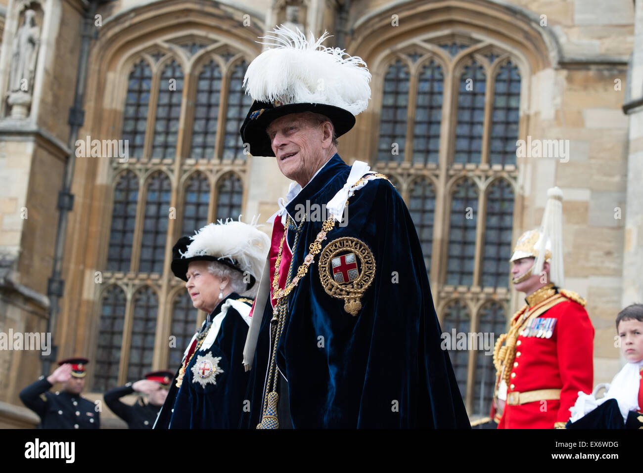 Prince Philip in the foreground with Her Majesty the Queen in the ...