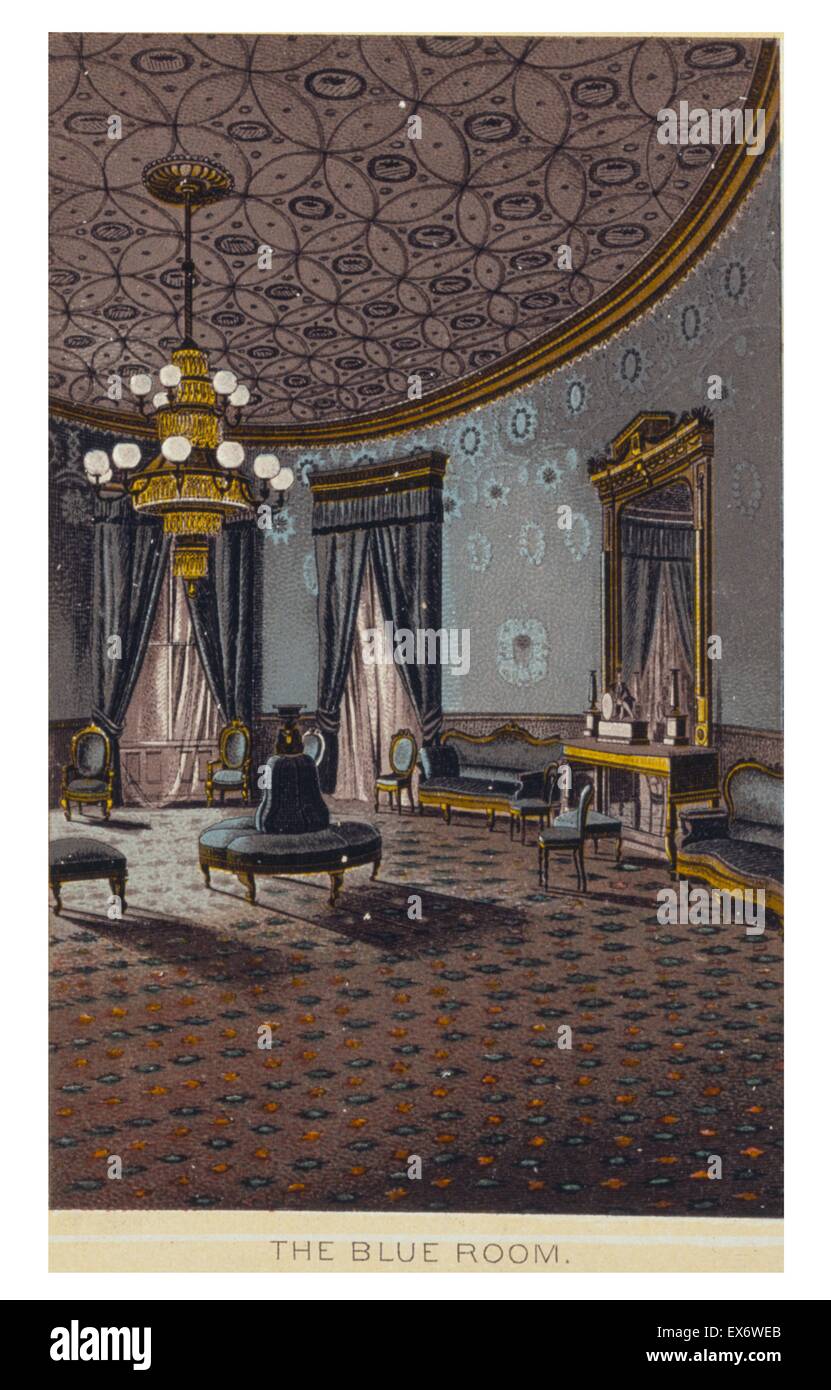 Photolithograph depicting the Blue Room at the White House, Washington ...