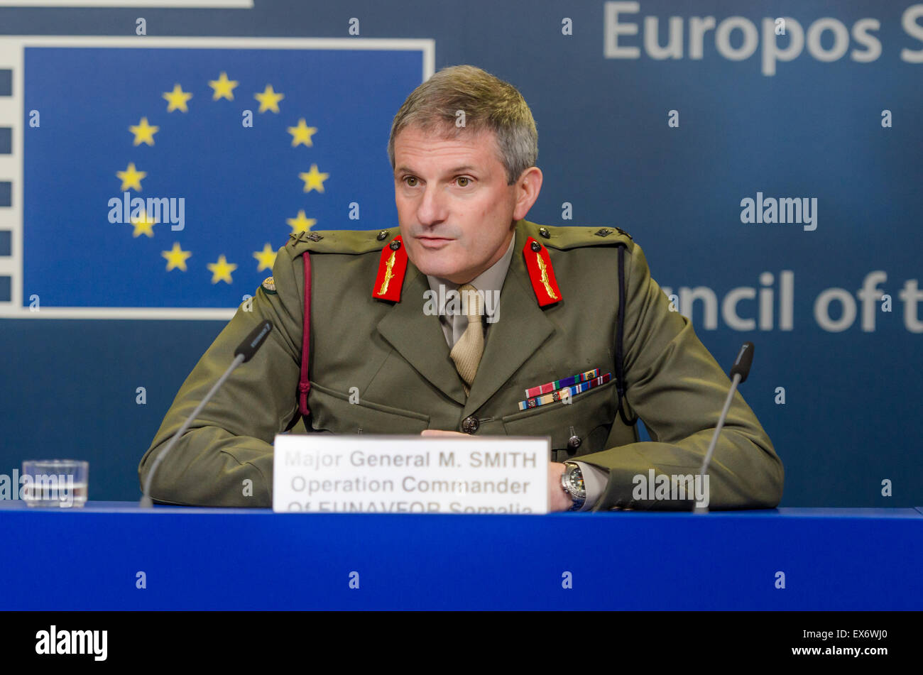 Brussels, Belgium. 08th July, 2015. Major General Martin Smith talks to ...