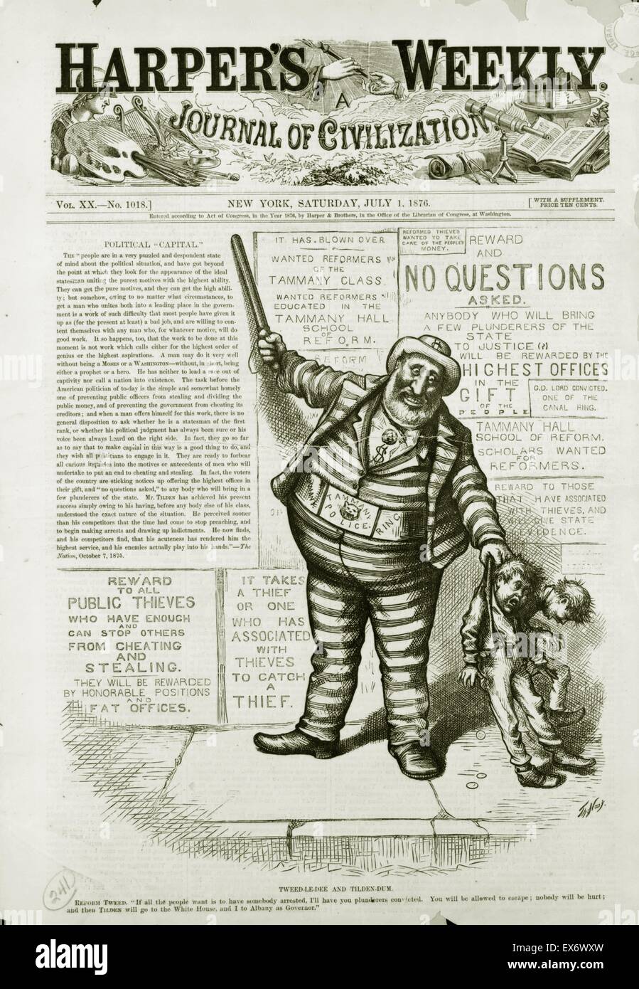 Front Page of Harpers Weekly July 1876. Tammany Police Child Stealer ...