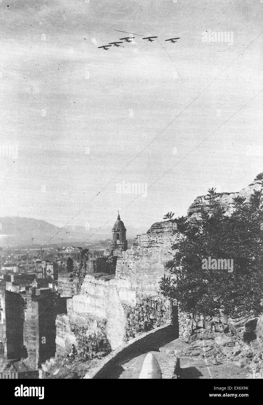 Spanish Civil War: Nationalist aircraft fly over Malaga, 1937 Stock ...