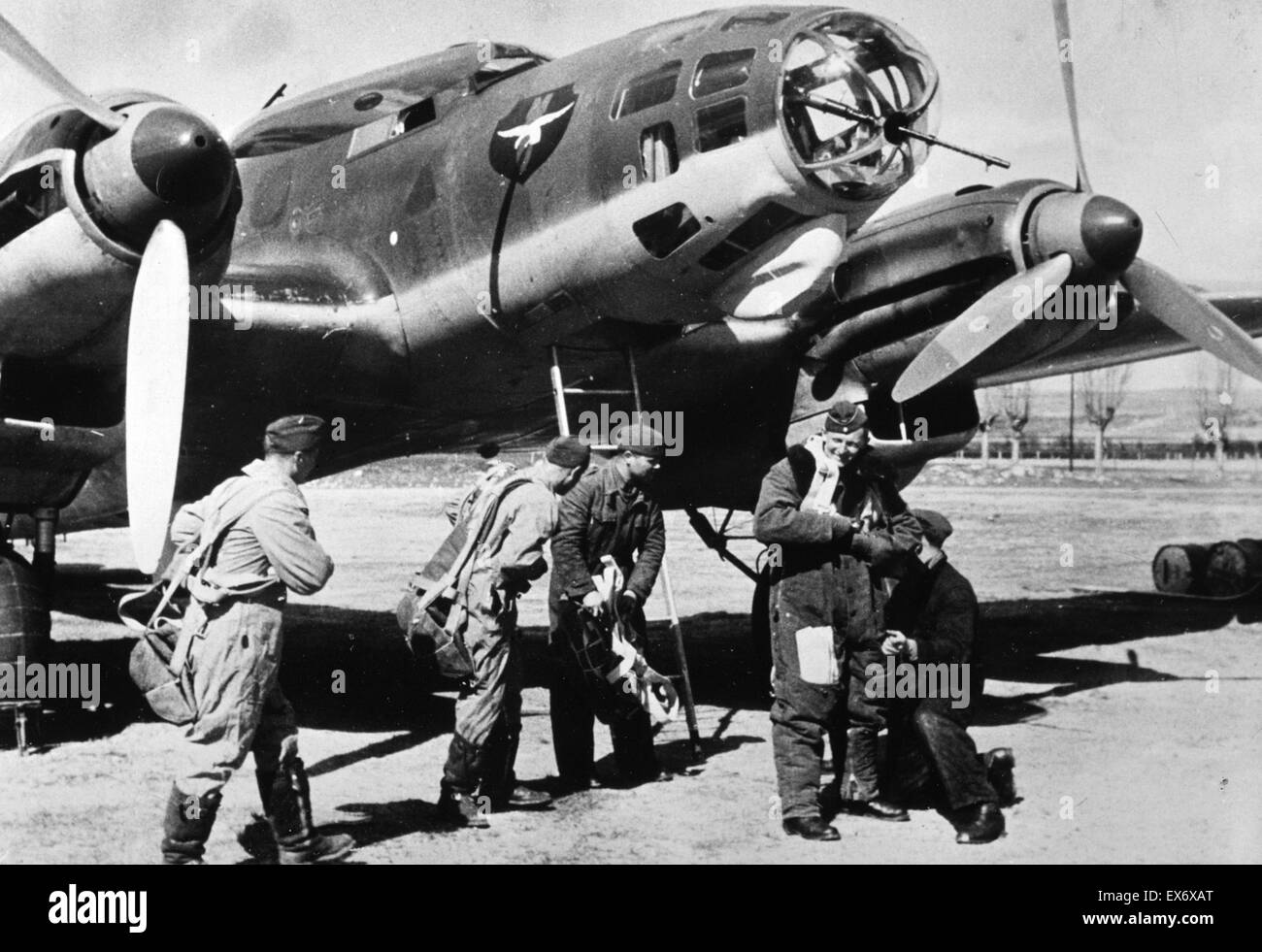 Spanish Civil War: A crew belonging to the Condor Legion stand near a ...