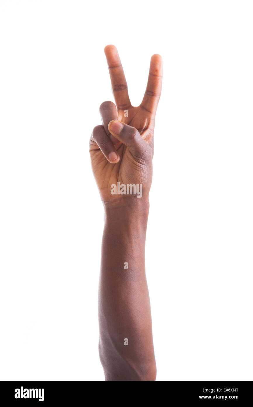 African american hand making peace gesture - Black people Stock Photo ...