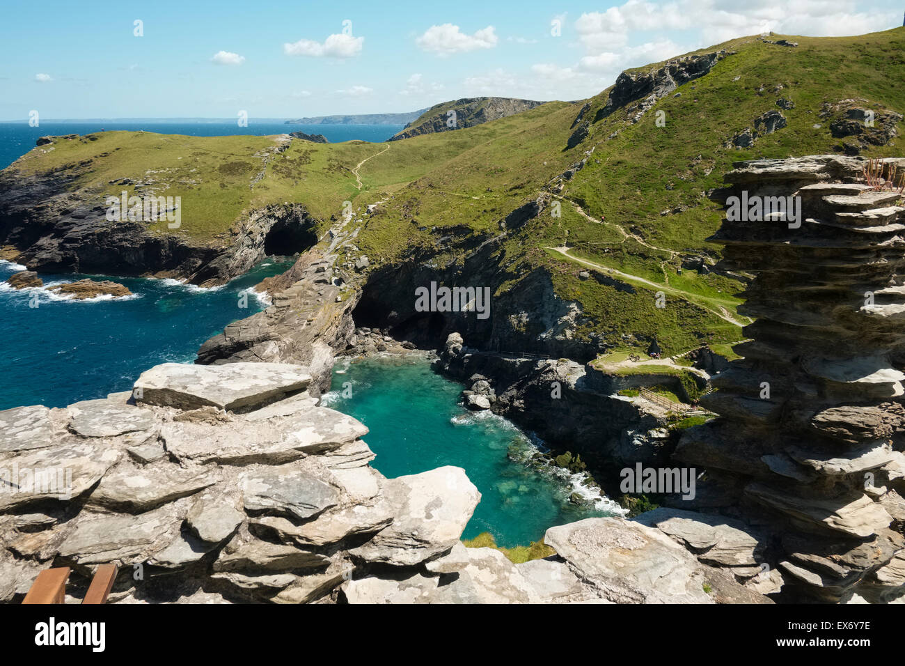 Cornish coast and cliffs at Tintagel Castle, Cornwall, England, UK ...