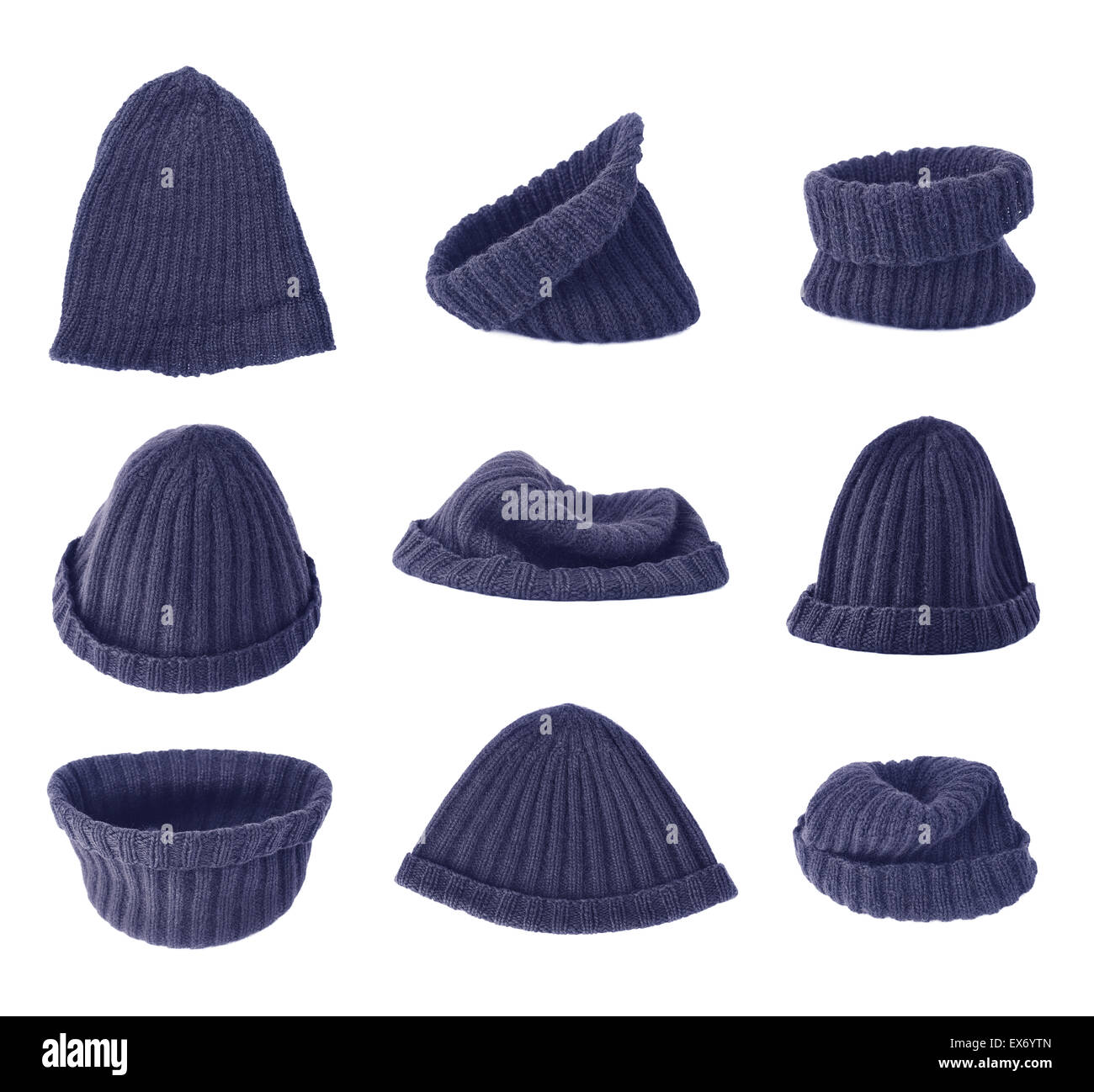 Dark blue knitted head cap isolated Stock Photo - Alamy
