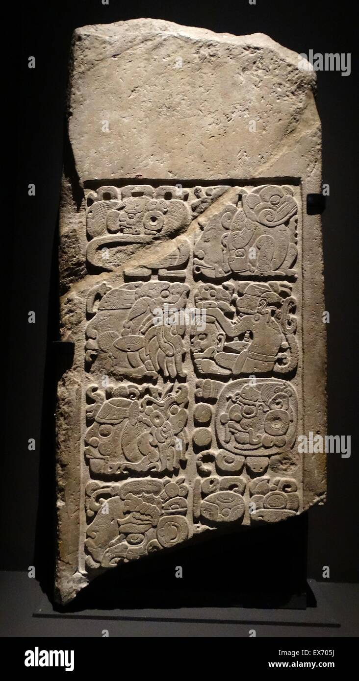 Mayan lintel number 48 with calligraphy from Yaxchilan, Chiapas, Mexico ...