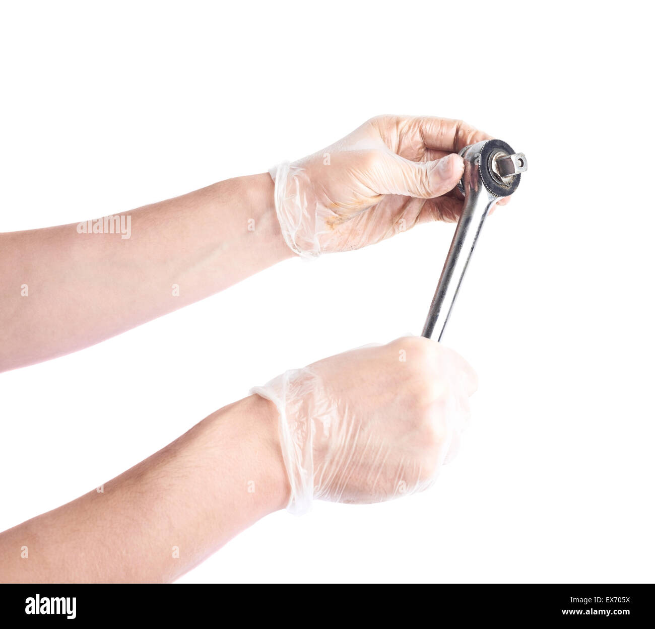 Worker's caucasian male hand holding tool Stock Photo - Alamy