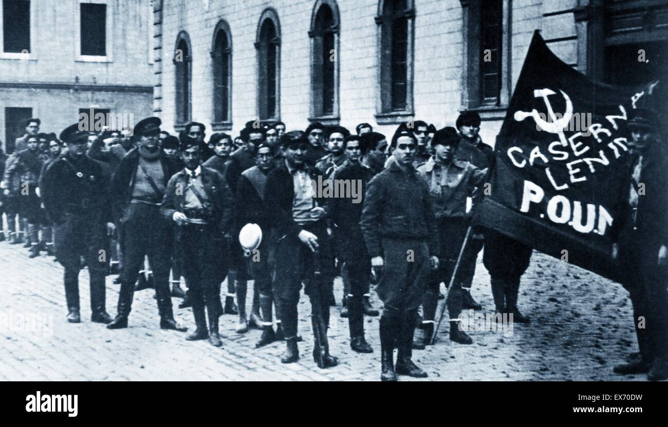 POUM militia guards the Headquarters of the POUM in Barcelona 1936 ...