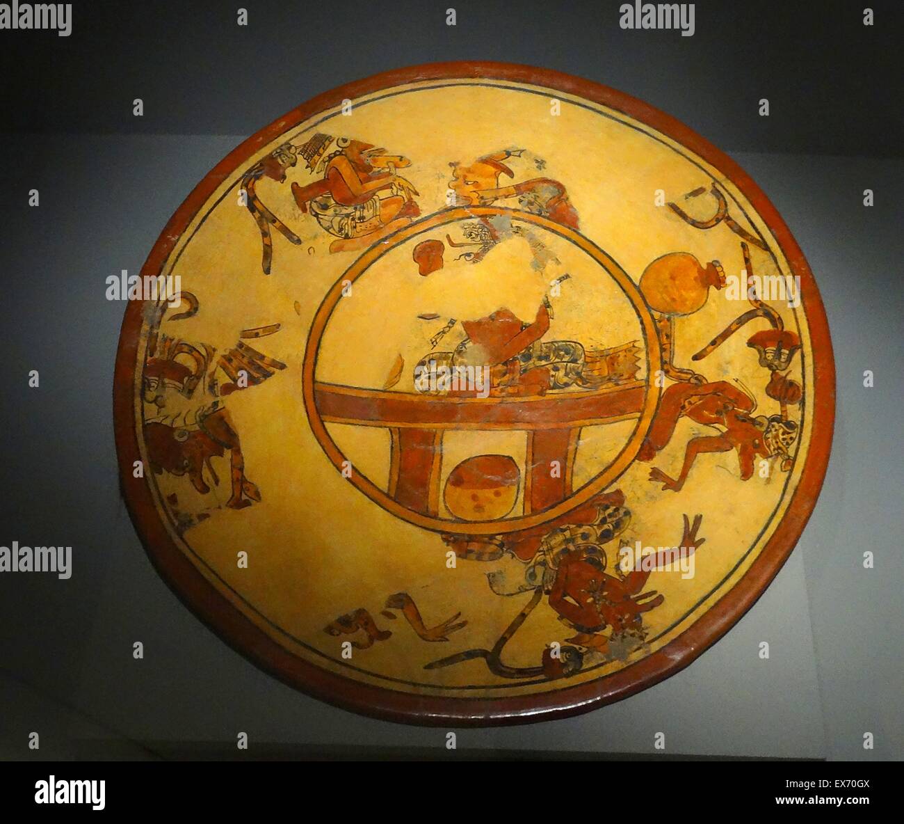 Mayan polychrome pottery plate representing a scene in a palace; Shows ...