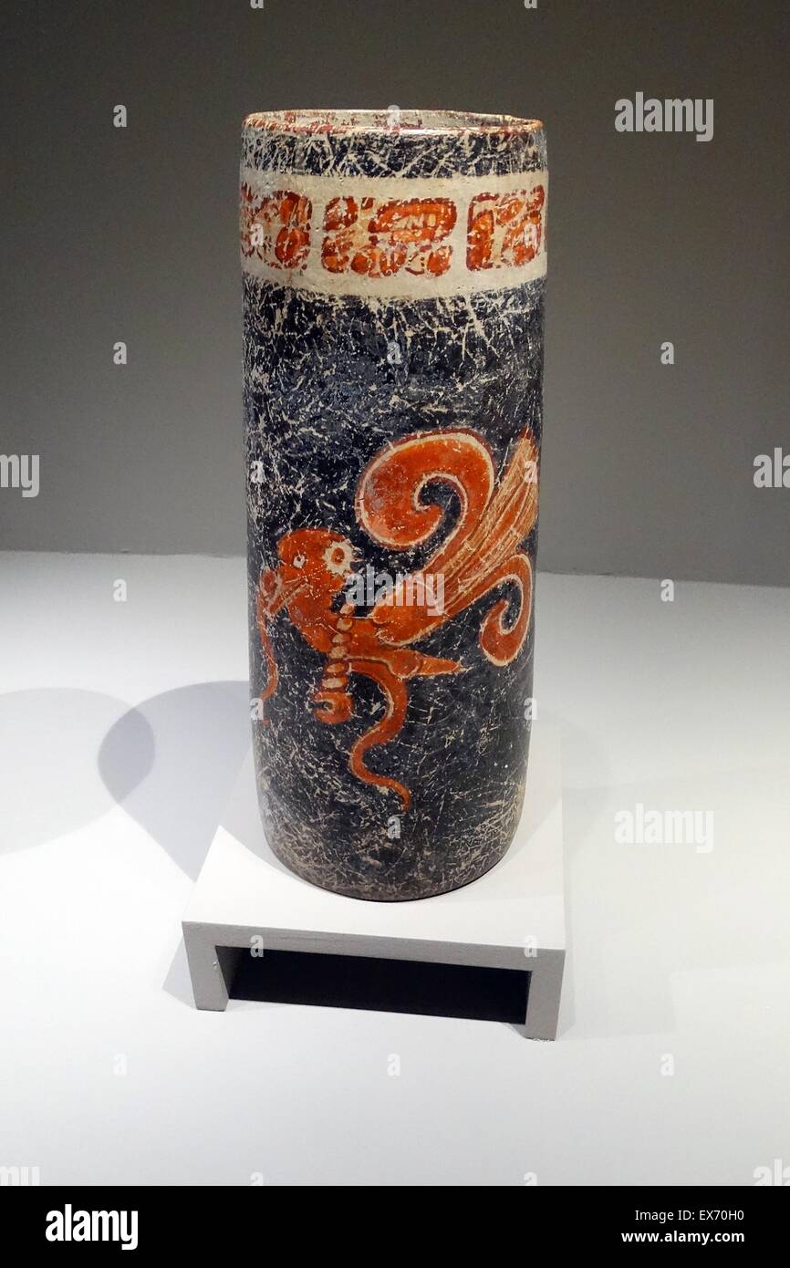 Narrow ceramic Mayan vase, decorated with a band of glyphs 600-900 AD ...