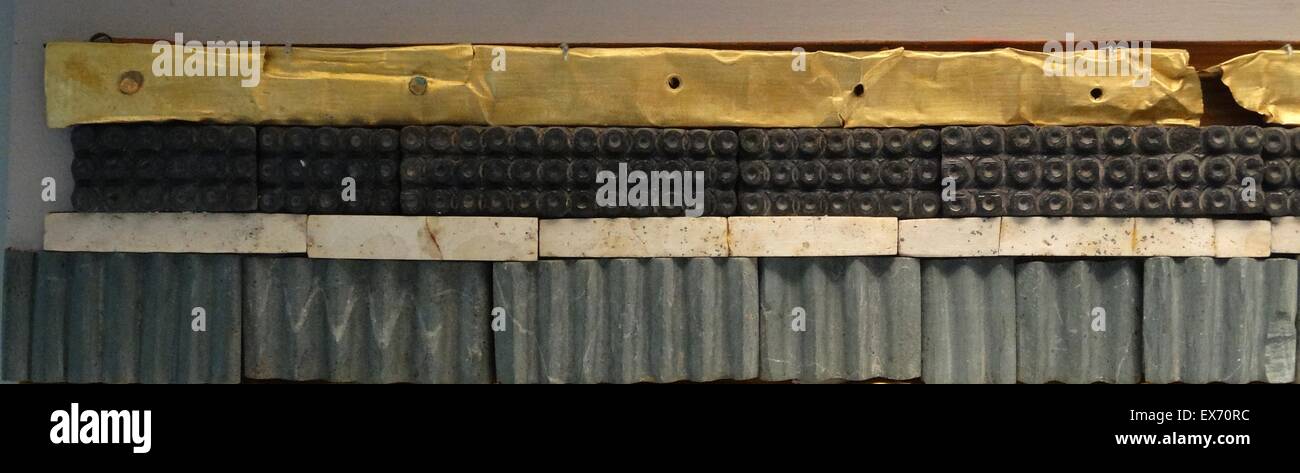 Altar frieze from the Eye Temple at Tell Brak. gold and stone elements ...