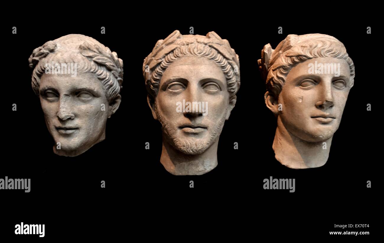 Cypriot sculpture in Greek style 350-250 BC. male heads in local ...