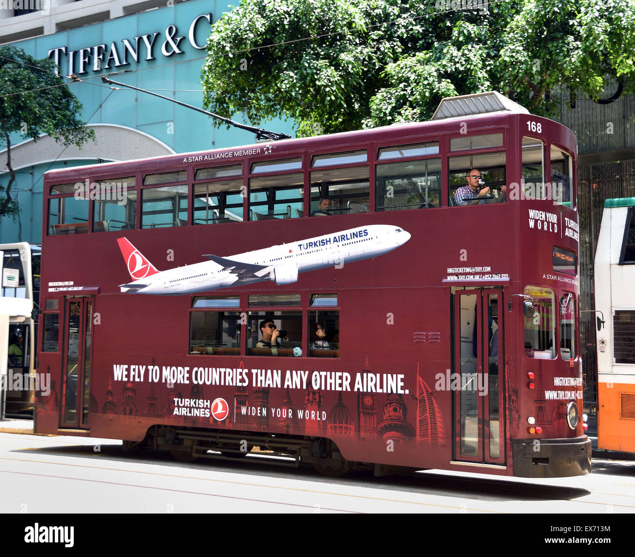 Double Deck Tram with tram body advertising Hong Kong China ( Busy Hong ...
