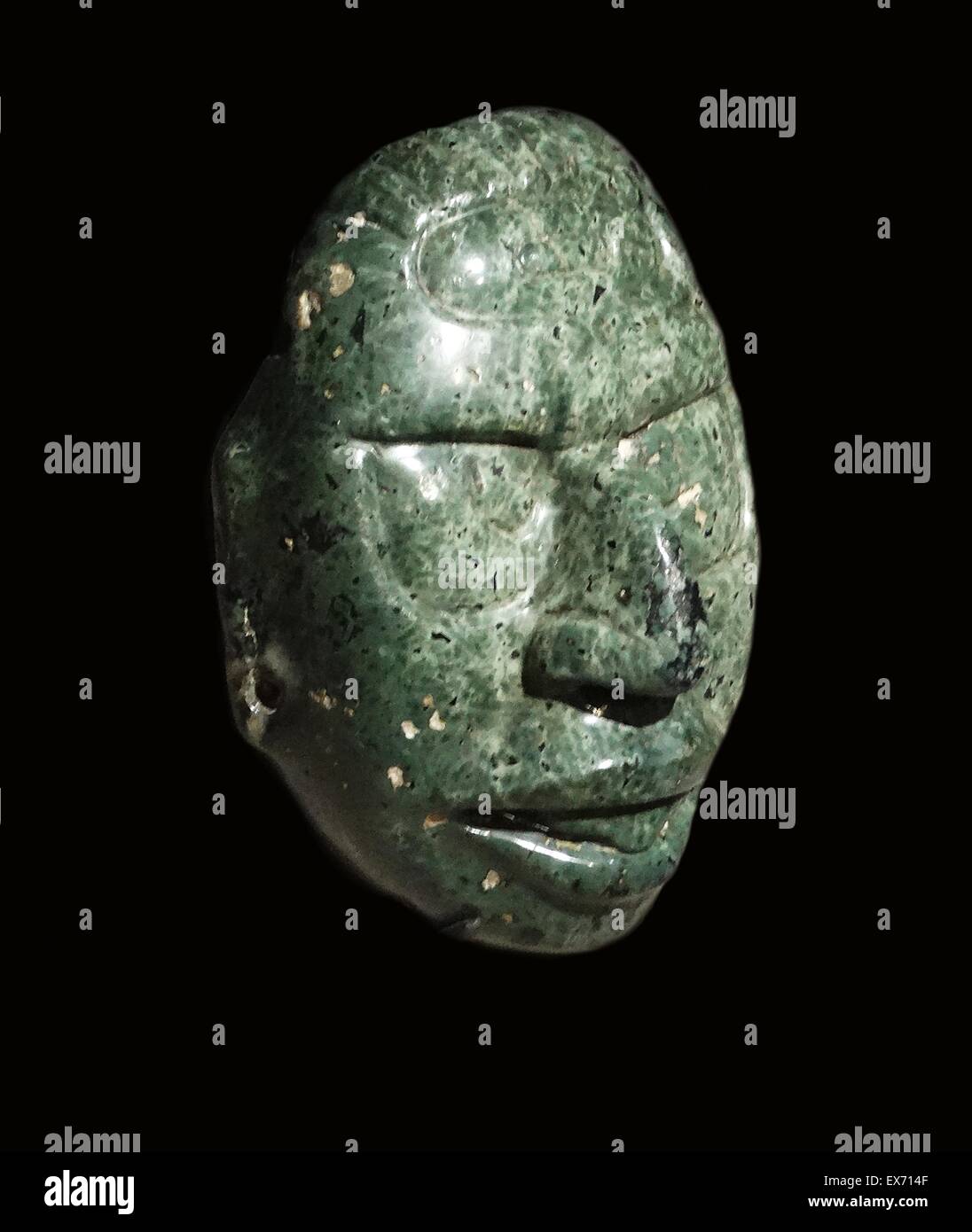 Face of the Mayan Sun God carved in a green stone, 600-900 AD Central ...