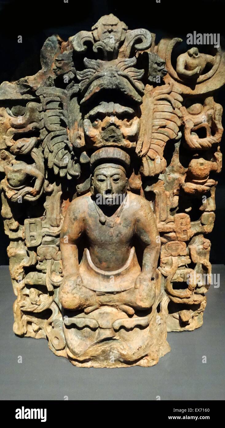 Mayan Urn of Teapa; an incense burner depicting a man seated on the ...
