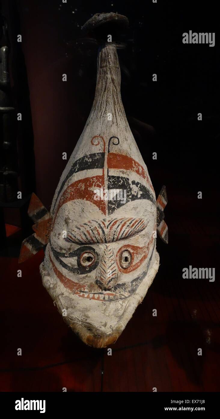 Melanesian tribal Yam mask, made from basketry and painted with natural ...