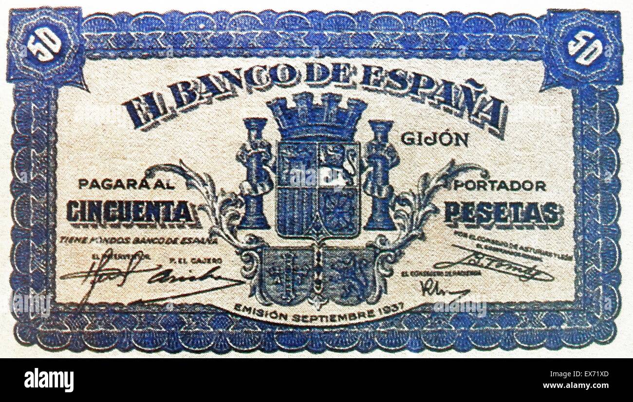 Spanish Bank note of the period of the Spanish Civil War Stock Photo ...