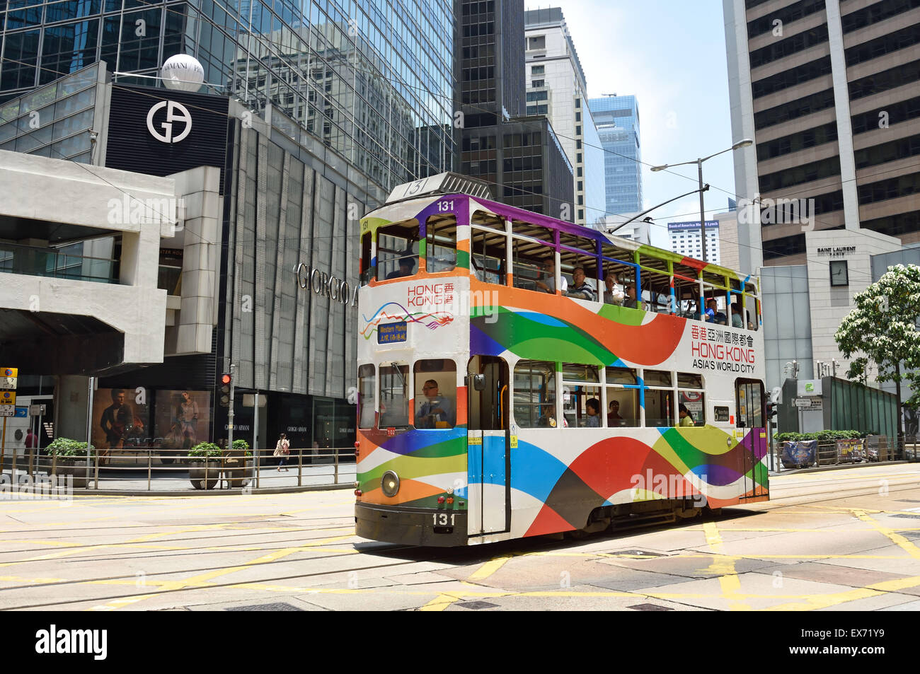 Double Deck Tram with tram body advertising Hong Kong China ( Busy Hong ...