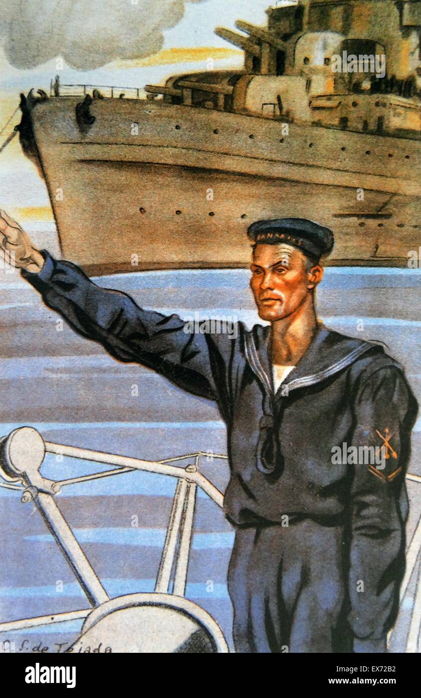 Spanish nationalist sailor gives a fascist salute during the Spanish ...