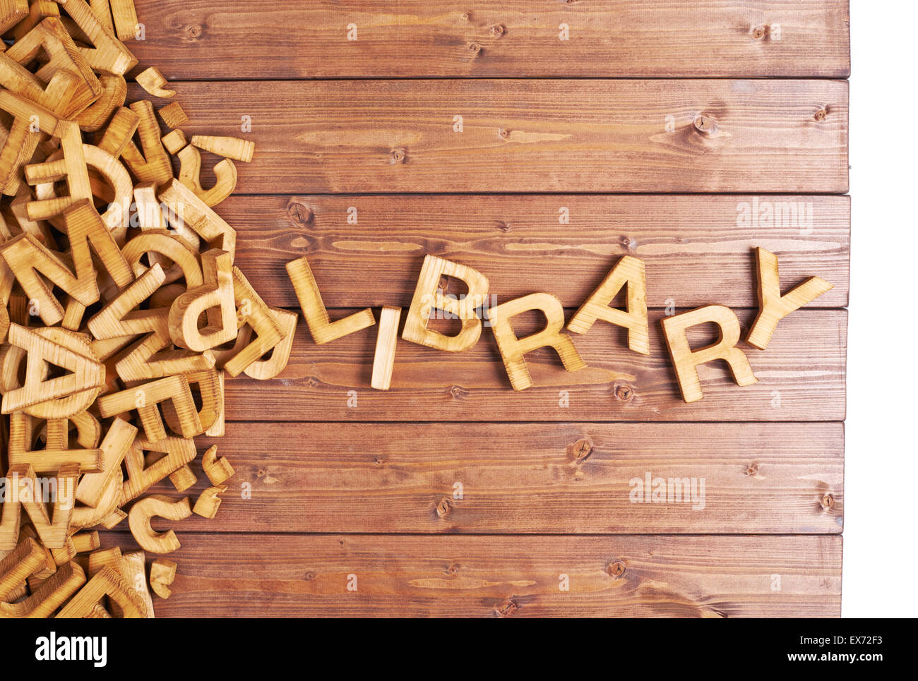 Word library made with wooden letters Stock Photo - Alamy