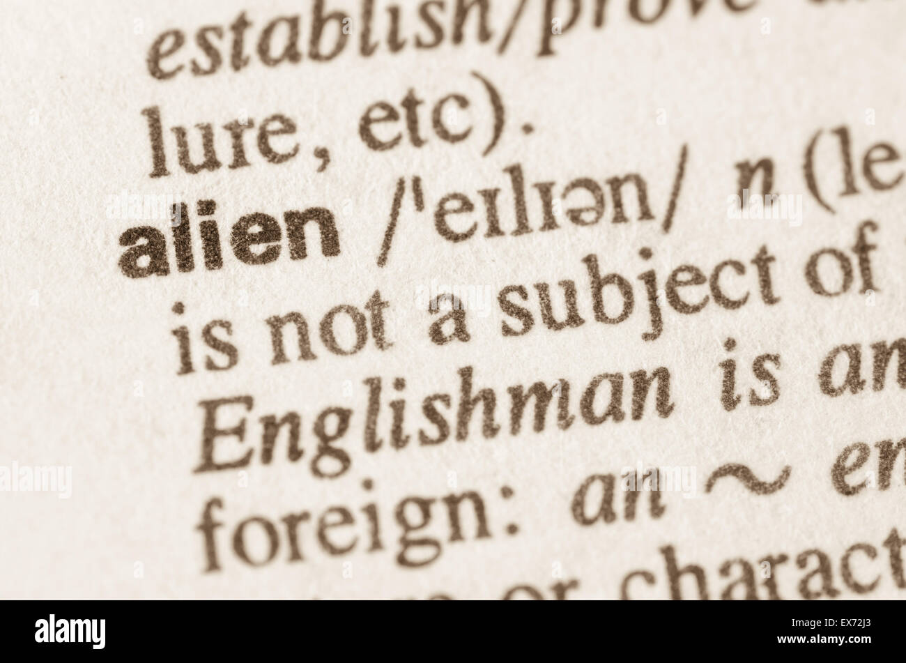 Definition of word alien in dictionary Stock Photo - Alamy