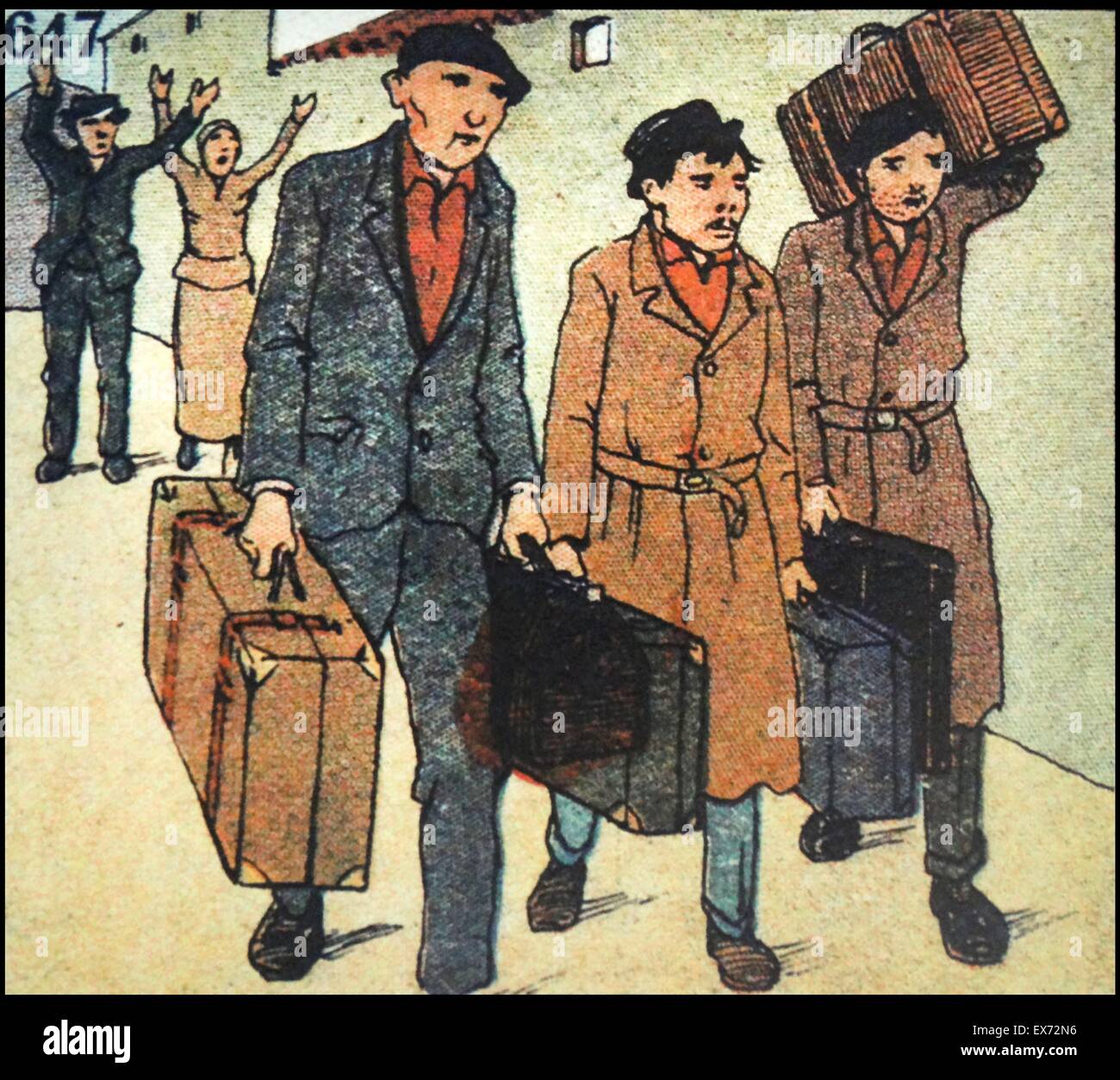 Satirical Nationalist cartoon of fleeing communists leaving Spain at ...