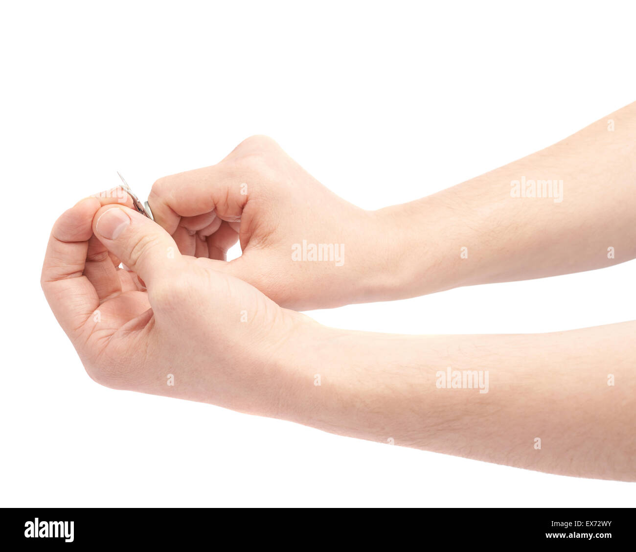 Two male hands cutting nails Stock Photo - Alamy