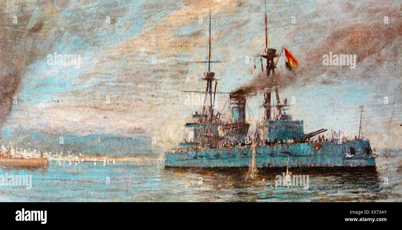 nationalist Spanish naval cruiser in action off Barcelona during the ...