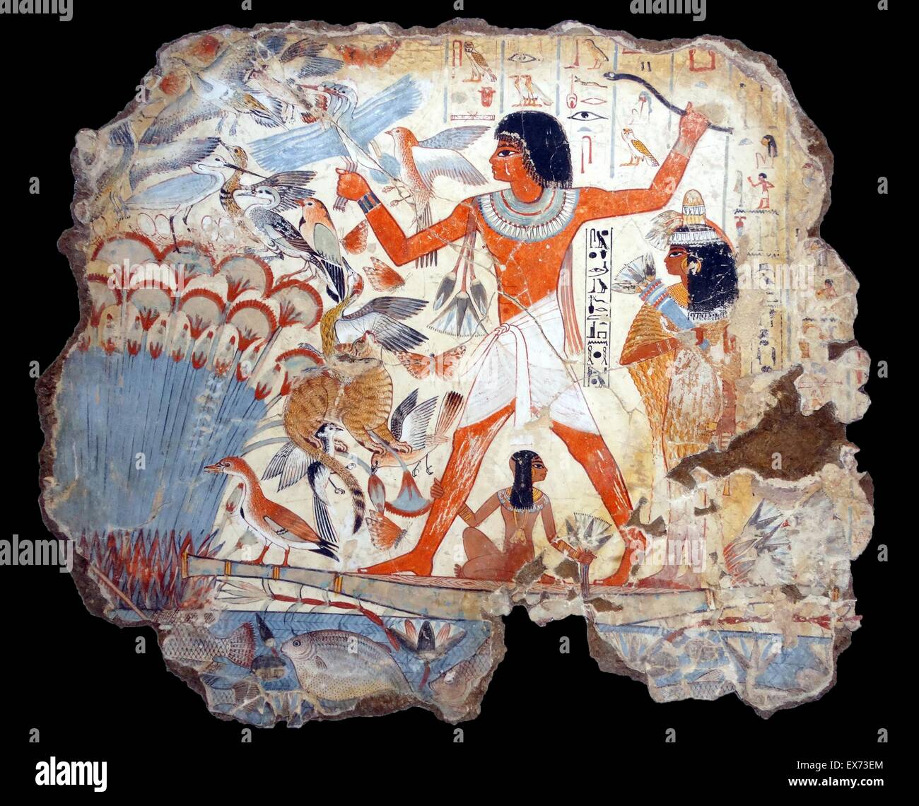 Fresco from the tomb of Nebamun, shows Nebamun on a small papyrus boat ...