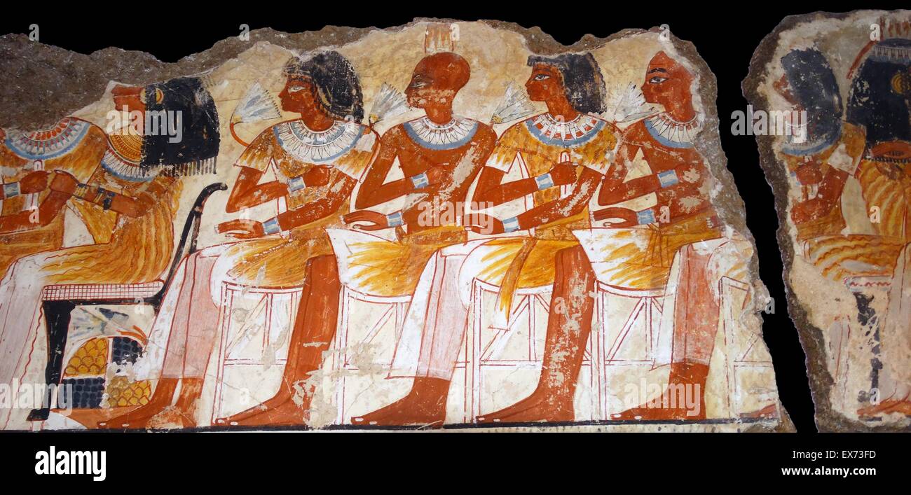 Fresco from the tomb of Nebamun, Fragment of a polychrome tomb-painting ...