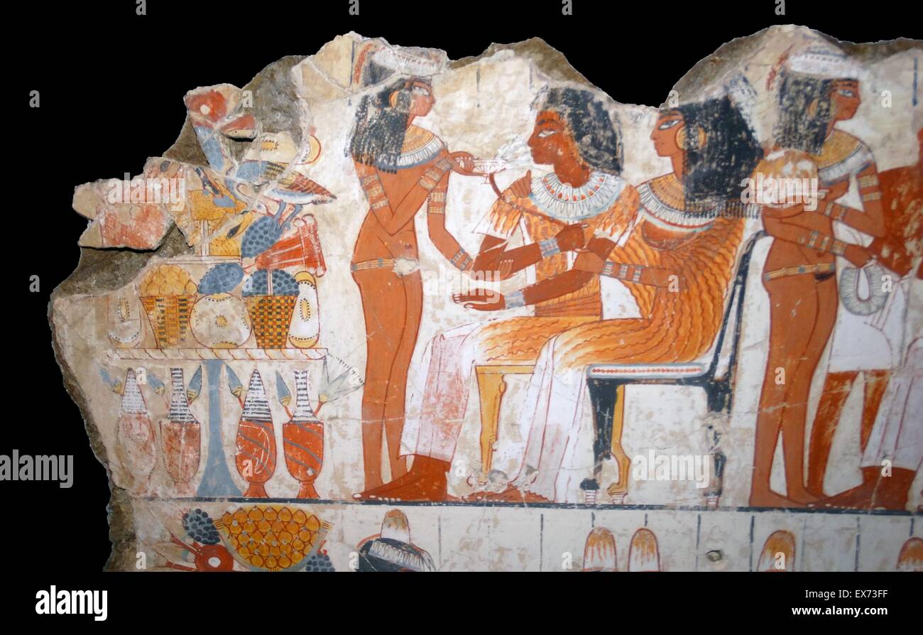 Fresco from the tomb of Nebamun, Fragment of a polychrome tomb-painting ...