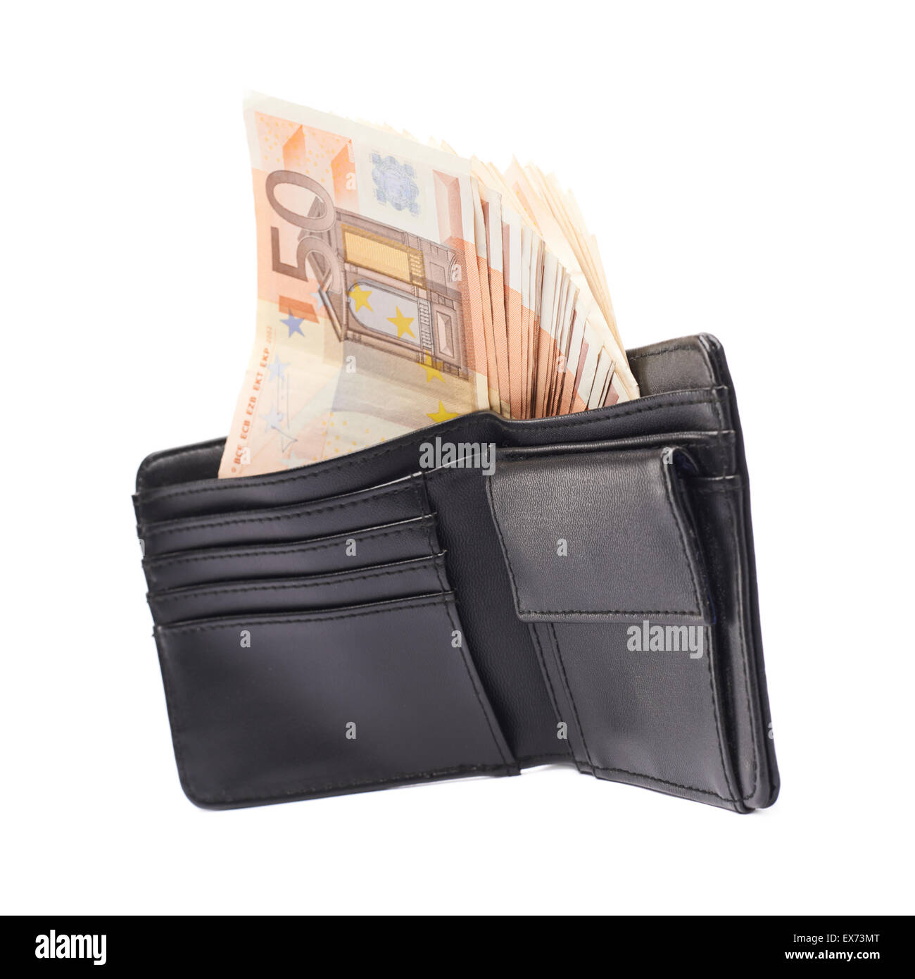 Wallet full of money isolated Stock Photo - Alamy